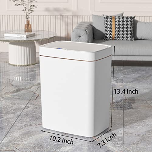 Automatic Trash Can with Lid, 3.5 Gallon Touchless Garbage Can, Slim Plastic Trash Bin Waterproof Motion Sensor Wastebasket for Living Room, Bedroom, Office, Kitchen, White (No Battery)