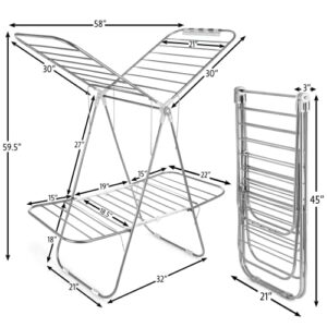 Luxe Laundry Premium Clothes Drying Rack, Foldable 2-Layer Stainless Steel Drying Rack, Free Standing with Height Adjustable Wings, Stainless Steel, Sock Clips, Towel Rack, Clothes, White