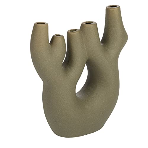 Creative Co-Op Stoneware Abstract Coral Shaped 5 Openings, Green Vase