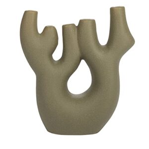 Creative Co-Op Stoneware Abstract Coral Shaped 5 Openings, Green Vase