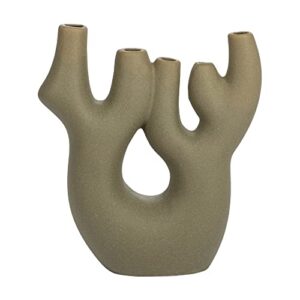 Creative Co-Op Stoneware Abstract Coral Shaped 5 Openings, Green Vase