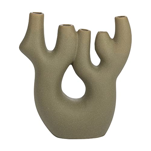 Creative Co-Op Stoneware Abstract Coral Shaped 5 Openings, Green Vase