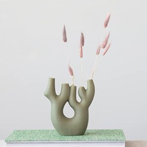 Creative Co-Op Stoneware Abstract Coral Shaped 5 Openings, Green Vase