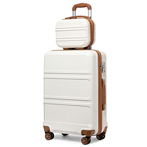 KONO 2 Piece Luggage Sets Lightweight, 20" Carry on Luggage and 12" Mini Cosmetic Cases Hardshell Suitcase Sets, Durable Hardside Suitcase with Spinner Wheels TSA Lock Cream White