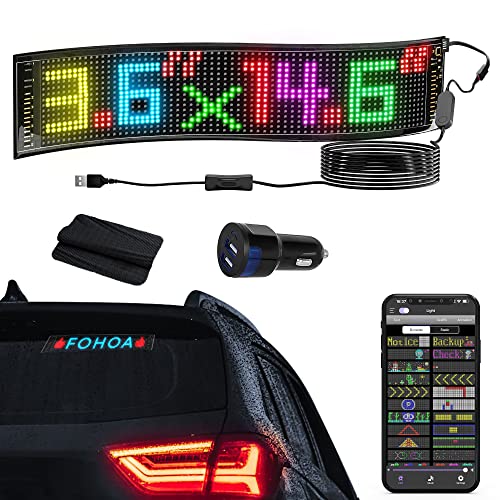 Upgraded Flexible LED Car Sign, Big Size 14.6"×3.6" Matrix Panel, Bluetooth Smart App Control, Running Text, Sign for Car, Shop, Bar, Shop, RGB Panel, Pixel Pattern, Graffiti Text Animation Display (14.6"×3.6")