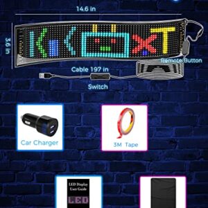 Upgraded Flexible LED Car Sign, Big Size 14.6"×3.6" Matrix Panel, Bluetooth Smart App Control, Running Text, Sign for Car, Shop, Bar, Shop, RGB Panel, Pixel Pattern, Graffiti Text Animation Display (14.6"×3.6")