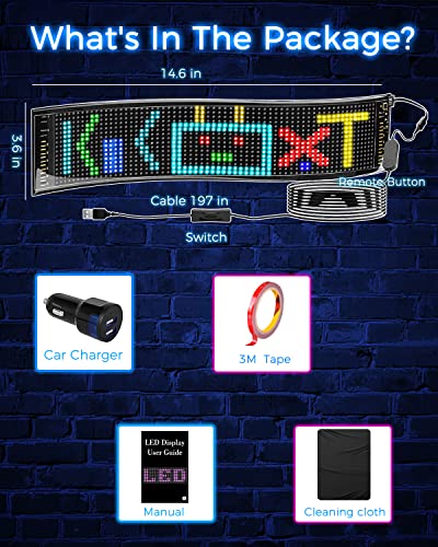 Upgraded Flexible LED Car Sign, Big Size 14.6"×3.6" Matrix Panel, Bluetooth Smart App Control, Running Text, Sign for Car, Shop, Bar, Shop, RGB Panel, Pixel Pattern, Graffiti Text Animation Display (14.6"×3.6")