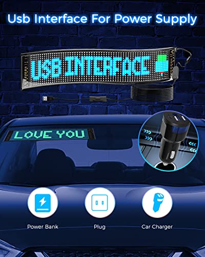 Upgraded Flexible LED Car Sign, Big Size 14.6"×3.6" Matrix Panel, Bluetooth Smart App Control, Running Text, Sign for Car, Shop, Bar, Shop, RGB Panel, Pixel Pattern, Graffiti Text Animation Display (14.6"×3.6")