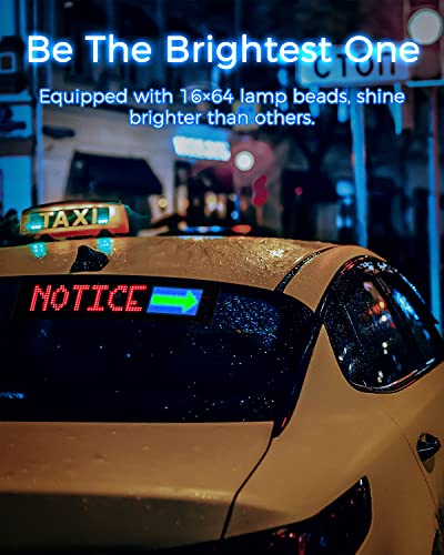 Upgraded Flexible LED Car Sign, Big Size 14.6"×3.6" Matrix Panel, Bluetooth Smart App Control, Running Text, Sign for Car, Shop, Bar, Shop, RGB Panel, Pixel Pattern, Graffiti Text Animation Display (14.6"×3.6")