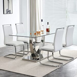 Glass Dining Table for 6 People, 62.8" Modern Kitchen Dining Room Table with Rectangular Tempered Glass Tabletop and U-Shape Pedestal Base,Large Dinner Pedestal Table for Dining Room