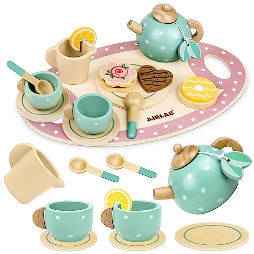 Wooden Tea Set for Little Girls Play Food Pretend Play Kitchen Accessories for 3 4 5 Years Old Girls and Boys Toddler Princess Tea Time Party Food Toys