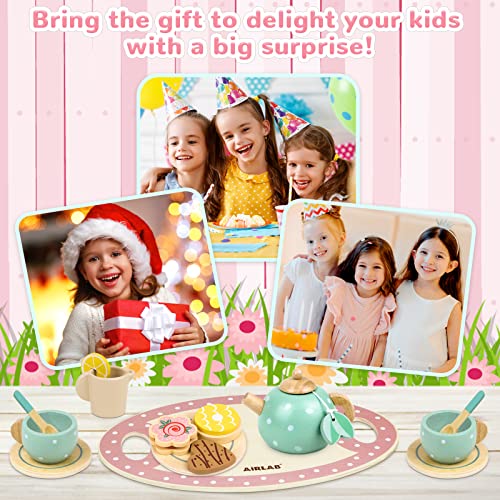 Wooden Tea Set for Little Girls Play Food Pretend Play Kitchen Accessories for 3 4 5 Years Old Girls and Boys Toddler Princess Tea Time Party Food Toys