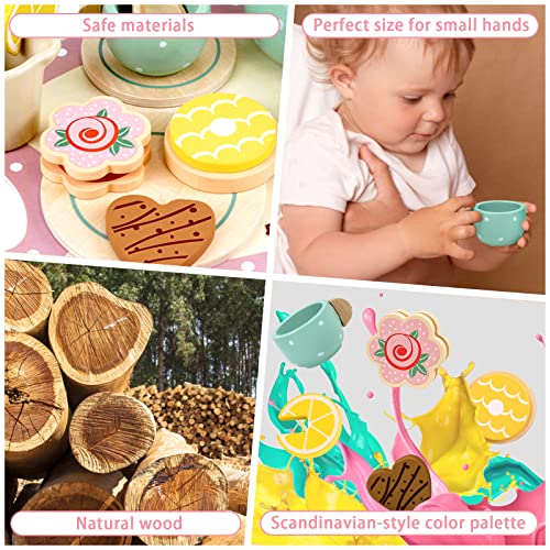 Wooden Tea Set for Little Girls Play Food Pretend Play Kitchen Accessories for 3 4 5 Years Old Girls and Boys Toddler Princess Tea Time Party Food Toys