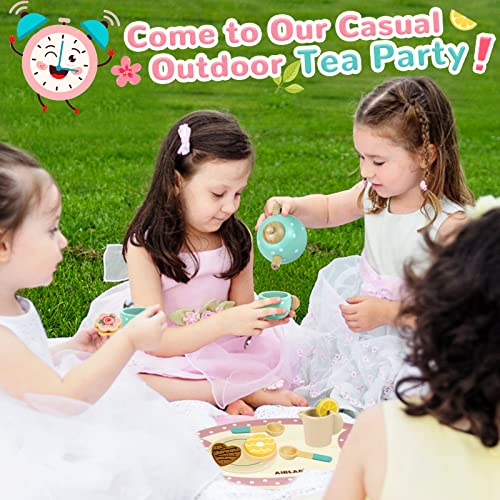 Wooden Tea Set for Little Girls Play Food Pretend Play Kitchen Accessories for 3 4 5 Years Old Girls and Boys Toddler Princess Tea Time Party Food Toys