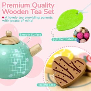 Wooden Tea Set for Little Girls Play Food Pretend Play Kitchen Accessories for 3 4 5 Years Old Girls and Boys Toddler Princess Tea Time Party Food Toys