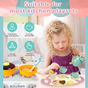 Wooden Tea Set for Little Girls Play Food Pretend Play Kitchen Accessories for 3 4 5 Years Old Girls and Boys Toddler Princess Tea Time Party Food Toys