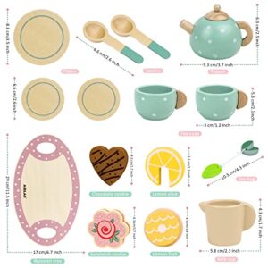 Wooden Tea Set for Little Girls Play Food Pretend Play Kitchen Accessories for 3 4 5 Years Old Girls and Boys Toddler Princess Tea Time Party Food Toys