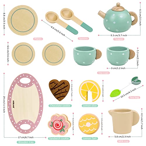 Wooden Tea Set for Little Girls Play Food Pretend Play Kitchen Accessories for 3 4 5 Years Old Girls and Boys Toddler Princess Tea Time Party Food Toys