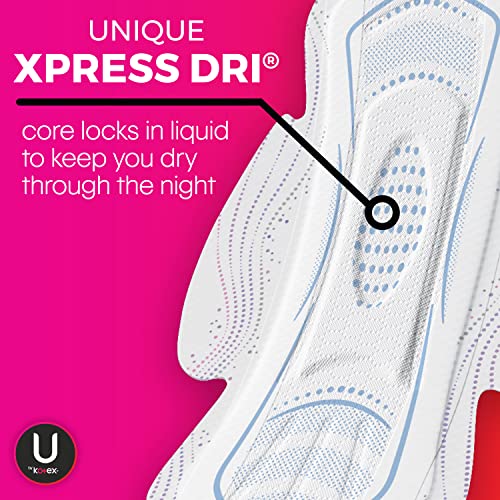 U by Kotex Teen Ultra Thin Feminine Pads with Wings, Overnight, Unscented, 24 Count (Pack of 2)