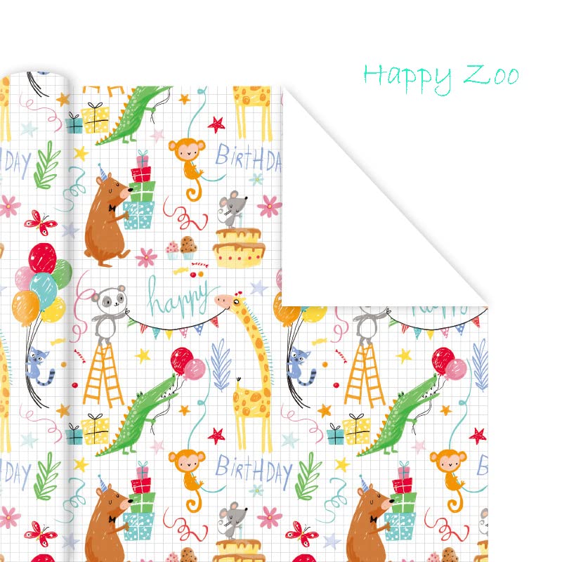 AccuLess 12 Sheets Children's Birthday Wrapping Paper Boys Girls Kids Dinosaur Happy Birthday Recyclable Package Wrap Paper for Party,Baby Shower,Christmas Folded Flat 19.7 x 27.5 Inch Per Sheet