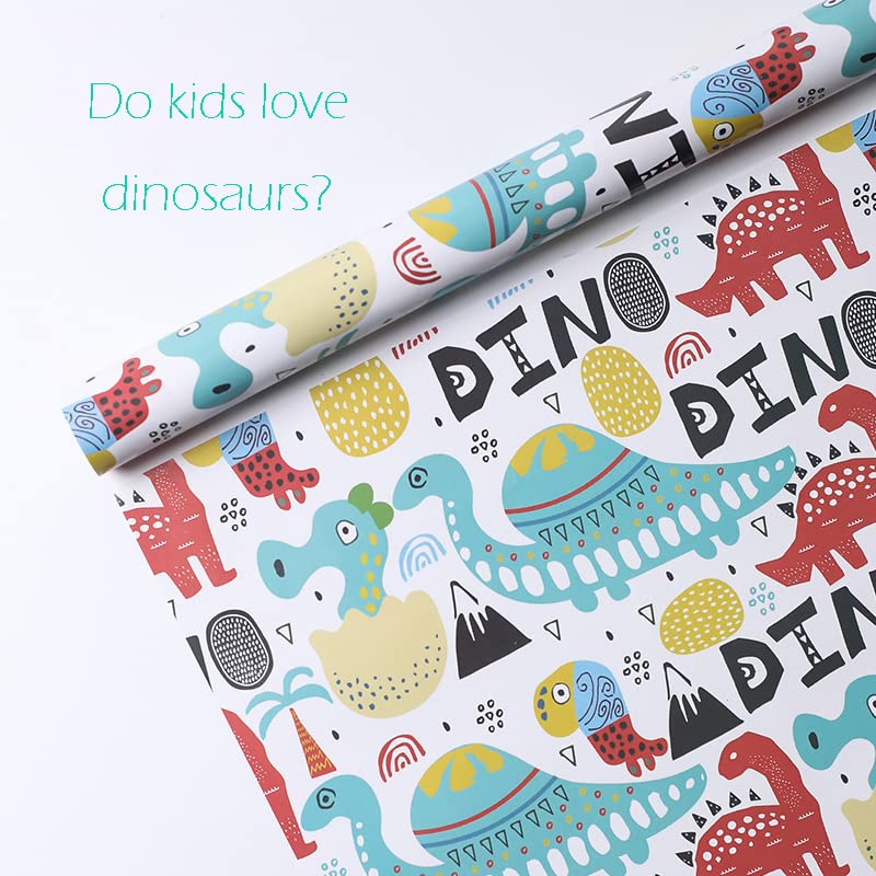 AccuLess 12 Sheets Children's Birthday Wrapping Paper Boys Girls Kids Dinosaur Happy Birthday Recyclable Package Wrap Paper for Party,Baby Shower,Christmas Folded Flat 19.7 x 27.5 Inch Per Sheet