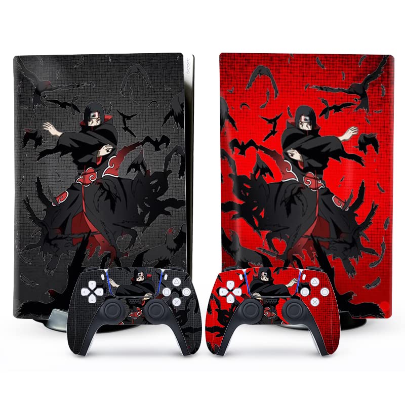 XSUID PS5 Skin - Disc Edition Game Console and Controller Accessories Cover Skins PS5 Controller Skin Gift PS5 Skins for Console Full Set Black and Red PS5 Skin Itachi