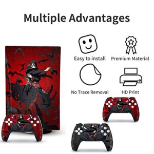 XSUID PS5 Skin - Disc Edition Game Console and Controller Accessories Cover Skins PS5 Controller Skin Gift PS5 Skins for Console Full Set Black and Red PS5 Skin Itachi