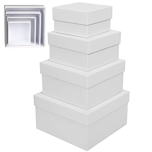 CHARMGIFTBOX White Gift Boxes for Presents 4 Pack Nesting Gift Boxes with Lids Assorted Sizes Square Stackable Boxes for Birthday Wedding Christmas Party Gift Wrapping (White)