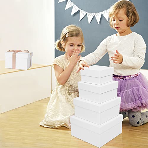 CHARMGIFTBOX White Gift Boxes for Presents 4 Pack Nesting Gift Boxes with Lids Assorted Sizes Square Stackable Boxes for Birthday Wedding Christmas Party Gift Wrapping (White)