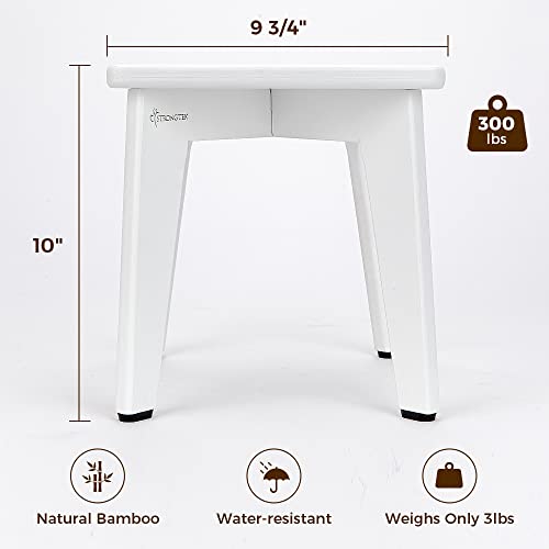 StrongTek Bamboo Step Stool for Kids and Adults, Eco-Friendly, Sturdy and Versatile Short Foot Stool for Bathroom, Kitchen, Bedroom, Compact 10-inch Small Wood Stool, Plant Stand (White)