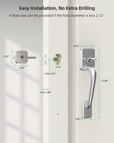 Front Door Handle Sets Single Cylinder, Entry Door Handle with Reversible Lever for Left/Right Handed, Inactive Door Front Door Hardware, Interior/Exterior Entrance Passage Door Handle-Satin Nickel