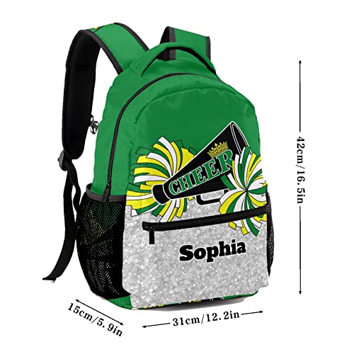 SunFancyCustom Custom Cheerleader Green Yellow Personalized Causual Shoulder Bag Sports Leisure Camping Backpack for Women Men