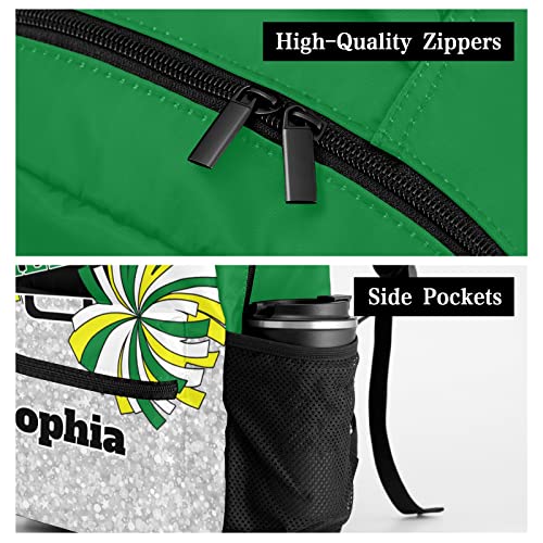 SunFancyCustom Custom Cheerleader Green Yellow Personalized Causual Shoulder Bag Sports Leisure Camping Backpack for Women Men