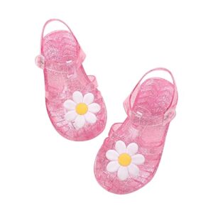 Toddler Little Girls Cute Fruit Jelly Sandals Soft Rubber Sole Beach Shoes Kids Summer Rain Shoes Princess Jelly Flat C-Pink