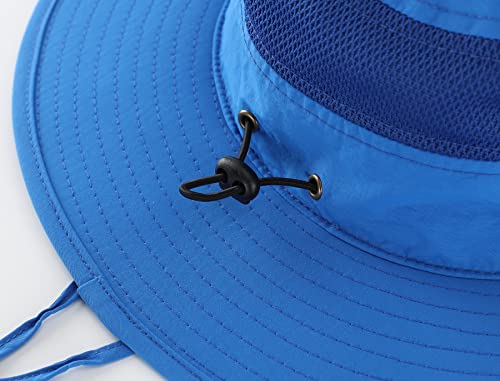 Home Prefer Men's Sun Hat UPF 50+ Wide Brim Bucket Hat Windproof Fishing Hats (Bright Blue)