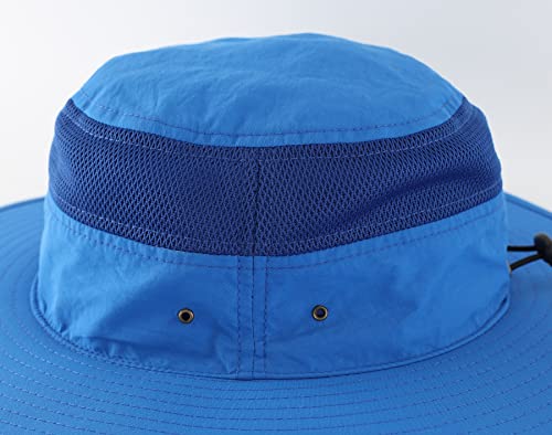 Home Prefer Men's Sun Hat UPF 50+ Wide Brim Bucket Hat Windproof Fishing Hats (Bright Blue)