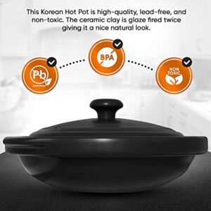 Modern Korean Cooking Premium Ceramic Stone Bowl with lid and tray - 33 ounces - Korean Clay Pot for Cooking (Dolsot or Ddukbaegi) - Dolsot Korean Stone Bowl - Clay Cooking Pots for Soup and Bibimbap Bowl - Korean Cookware