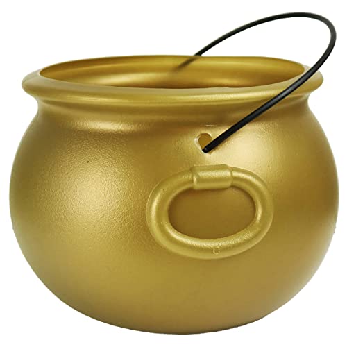 GIFTEXPRESS 8" Gold Cauldron Kettle for St Patrick Day, Mardi Gras, Halloween, Pot of Gold Pot, Lucky Leprechaun Pot, Plastic Cauldron