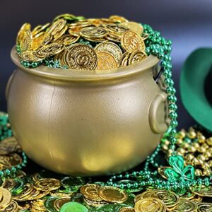 GIFTEXPRESS 8" Gold Cauldron Kettle for St Patrick Day, Mardi Gras, Halloween, Pot of Gold Pot, Lucky Leprechaun Pot, Plastic Cauldron