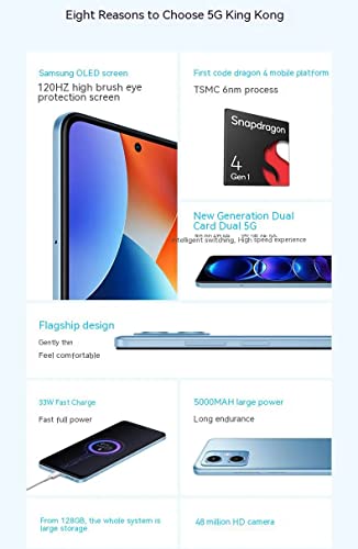 Xiaomi Redmi Note 12 5G (128GB + 6GB) Factory Unlocked 6.67" 48MP Triple Camera (ONLY T-Moble/Tello/Mint USA Market) + Extra (w/Fast Car Charger Bundle) (Mystique Blue)