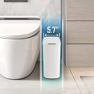 Cesun Automatic Motion Sensor Bathroom Trash Can with Lid, 2.6 Gallon Touchless Trash Bin, Smart Plastic Slim Garbage Can Small White Wastebasket for Toilet, Office, rv, Bedroom, Living Room