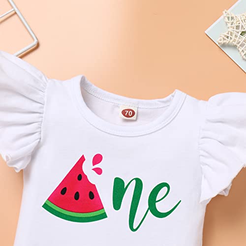 Baby Girls Watermelon 1st Birthday Outfit Romper Tutu Skirt with Diaper Cover Bloomers and Headband Infant First Birthday Cake Smash Coming Home Outfit for Photo Prop Watermelon One 6-12 Months