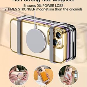 JUESHITUO Magnetic Clear for iPhone 14 Pro Max Case with Full Camera Protection [Never Yellow] [No.1 Strong N52 Magnets] [Military Grade Drop Protection] for Women Girls Phone TPU Case (6.7")-Golden