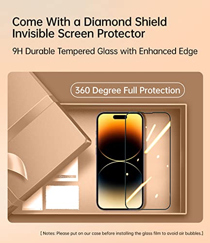 JUESHITUO Magnetic Clear for iPhone 14 Pro Max Case with Full Camera Protection [Never Yellow] [No.1 Strong N52 Magnets] [Military Grade Drop Protection] for Women Girls Phone TPU Case (6.7")-Golden