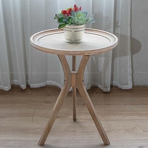 COVLON Farmhouse Side Table, Natural Wood Tray Top Sofa End Table, Soild Wood Rustic Accent Table, Nightstand for Family, Living Room or Dinning