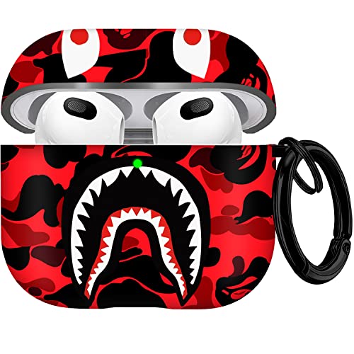 CULIPPA for AirPods 3 Case Cover Shark Mouth Camo Style Pattern Design for Airpods 3nd Generation Silicone Protective Case Shockproof for Women Girls with Keychain for Apple Airpods 3 Charging Case