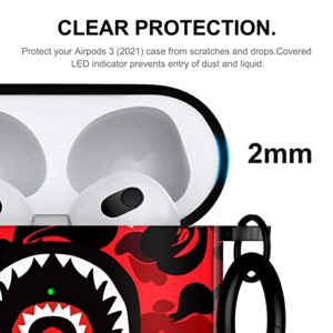 CULIPPA for AirPods 3 Case Cover Shark Mouth Camo Style Pattern Design for Airpods 3nd Generation Silicone Protective Case Shockproof for Women Girls with Keychain for Apple Airpods 3 Charging Case