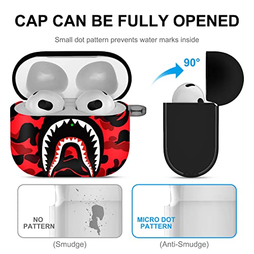 CULIPPA for AirPods 3 Case Cover Shark Mouth Camo Style Pattern Design for Airpods 3nd Generation Silicone Protective Case Shockproof for Women Girls with Keychain for Apple Airpods 3 Charging Case