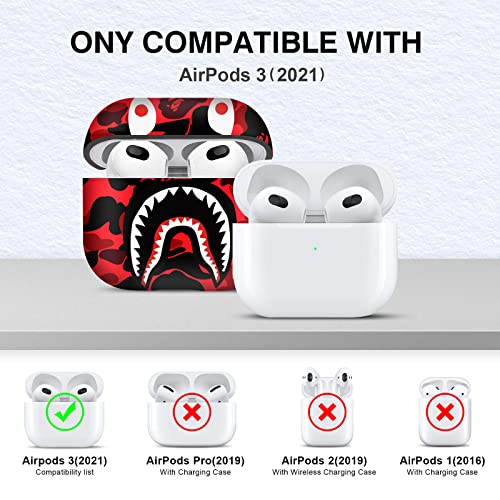 CULIPPA for AirPods 3 Case Cover Shark Mouth Camo Style Pattern Design for Airpods 3nd Generation Silicone Protective Case Shockproof for Women Girls with Keychain for Apple Airpods 3 Charging Case