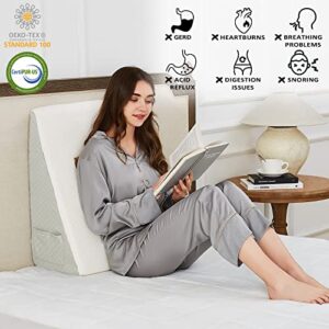 HomeMate Bed Wedge Pillow for Sleeping，Upgraded 12 Inch Foam Wedge Pillow for After Surgery Acid Reflux Snoring Gerd Heartburn，Triangle Pillow Wedge for Head， Back ， Leg Support with Washable Cover